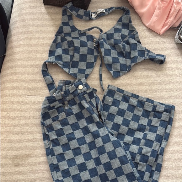 Pants & Jumpsuits | Blue Checkered Twopiece Set | Poshmark